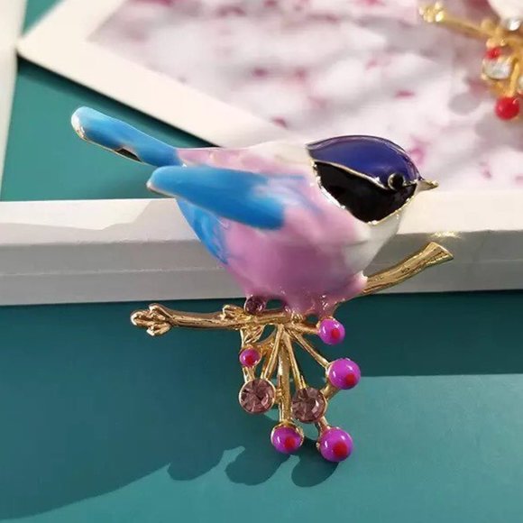 Jewelry | New Purple And White Bird With Berries Brooch 16 Wide X 18 ...